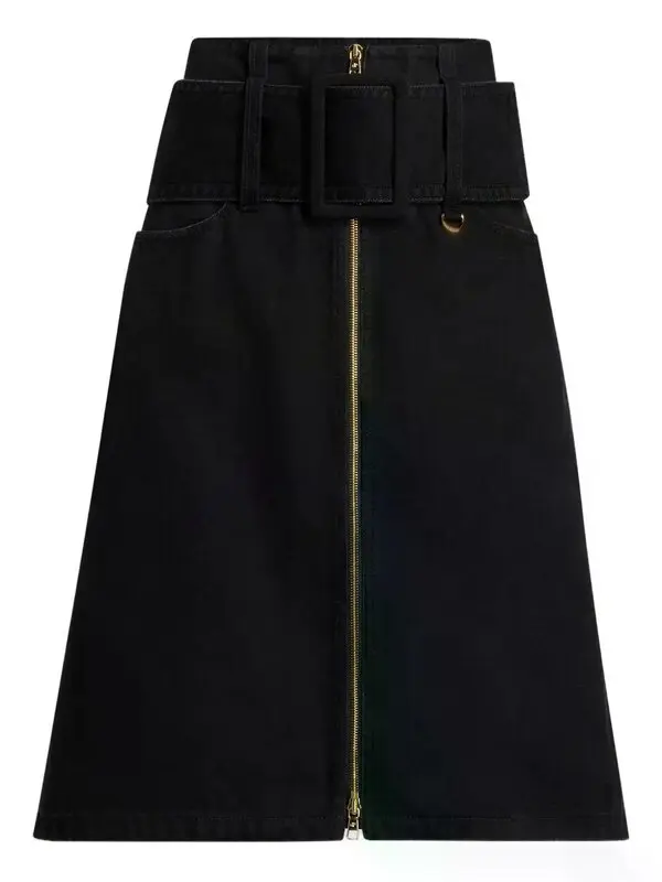 Patou Belted Zip-front Skirt - Black