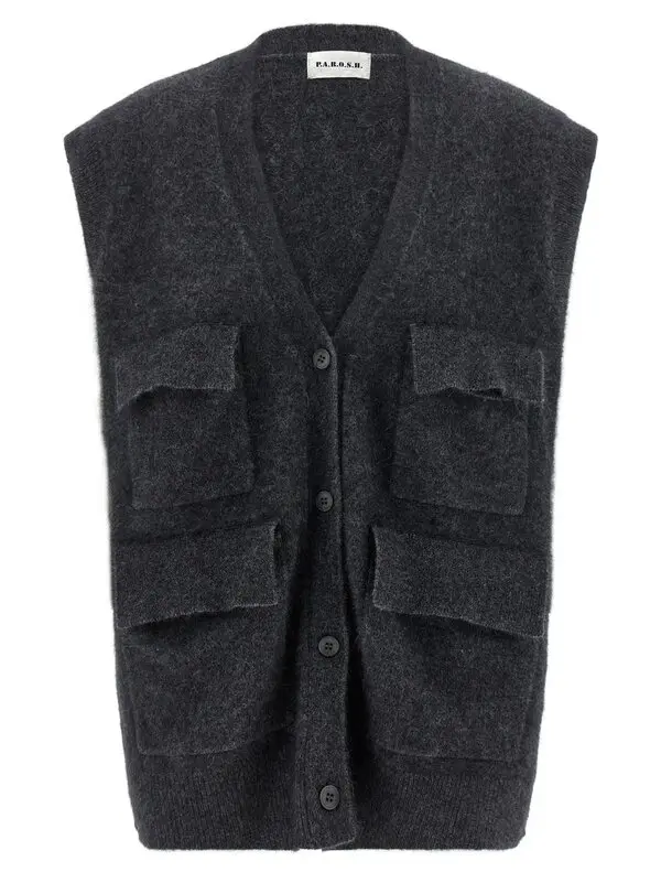 P.a.r.o.s.h Lacoon Raccoon Wool Vest - Gray
