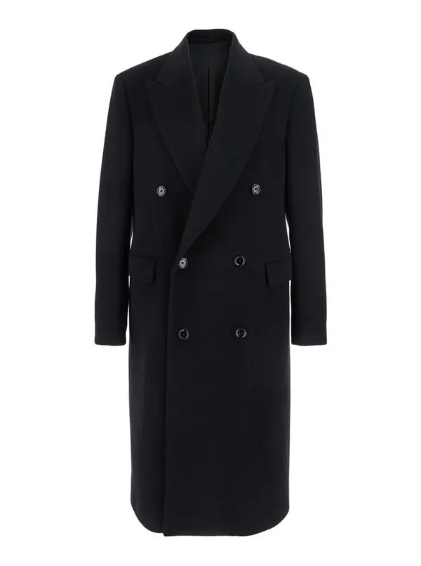 LARDINI Double-breasted Wool Coat - Black