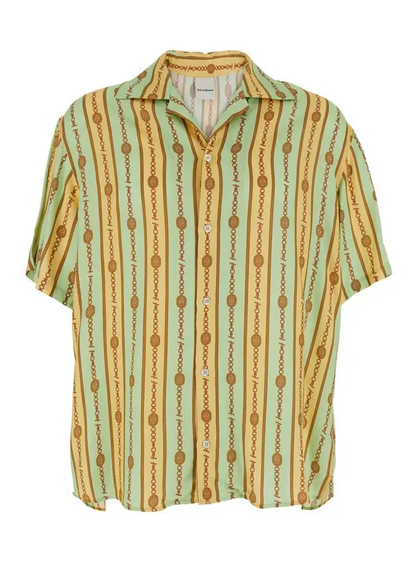 Drole De Monsieur La Chemise Bijoux' Bowling Shirt With Cuban Collar And All-over Striped Motif In Viscose - Multicolor