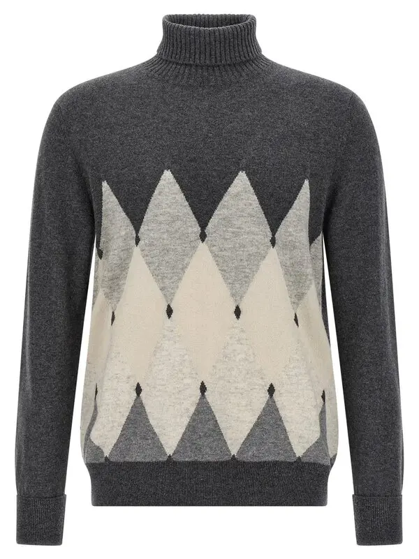 BALLANTYNE Argyle Cashmere Turtleneck - Gray
