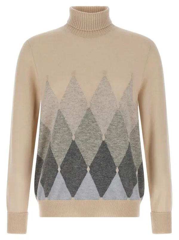 BALLANTYNE Argyle Cashmere Turtleneck - White