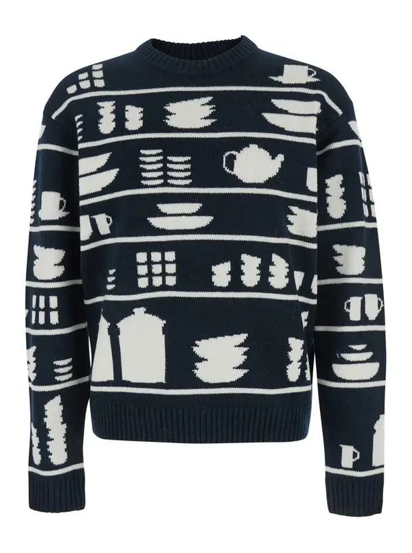 JW Anderson Crewneck Wool Sweater With Tableware Motif - Multicolor