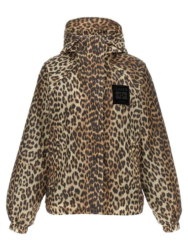 GANNI Leopard Print Nylon Windbreaker - Multicolor