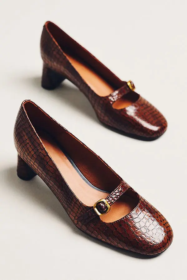 Maeve Mini Buckle Pumps - Brown Pattern