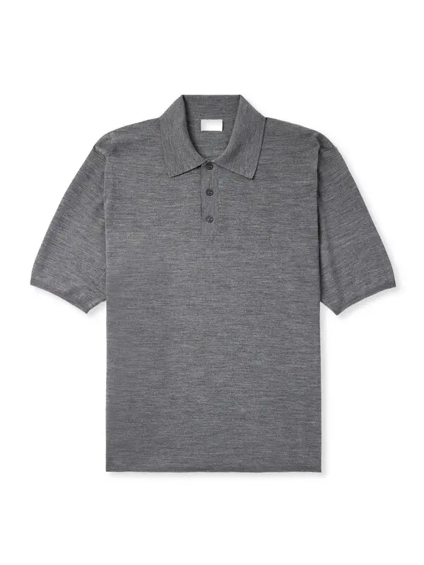 Saint Laurent Cassandre Logo-embroidered Wool Polo Shirt - Gray