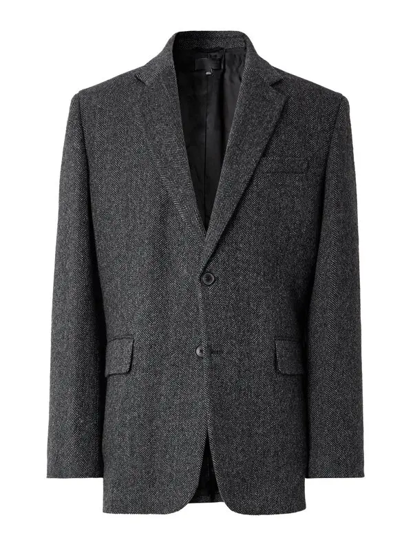 NILI LOTAN Roy Suede-trimmed Herrinbone Wool Blazer