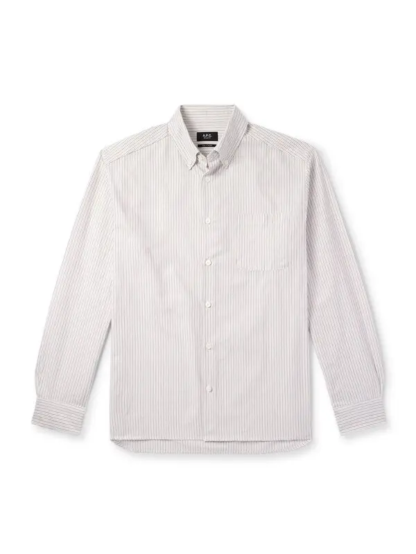 A.p.c. Mateo Button-down Collar Pinstriped Organic Cotton Shirt - Red