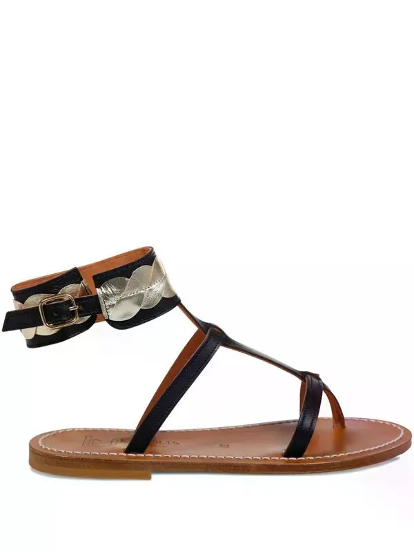 K.JACQUES Leather Flat Sandals - Black