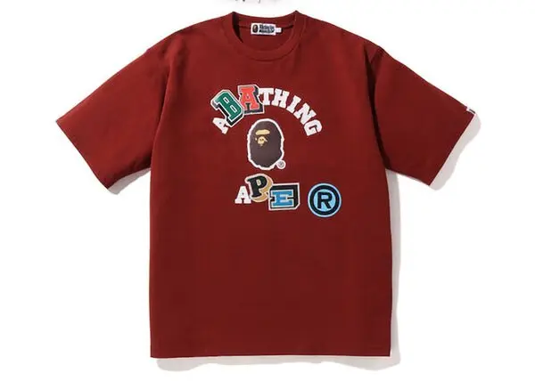 BAPE Fonts Relaxed Fit Collage Heavy Weight Tee Shirt - Burgundy