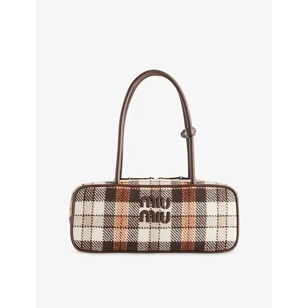 Miu Miu Beau Tartan Small Wool-blend Top Handle Bag