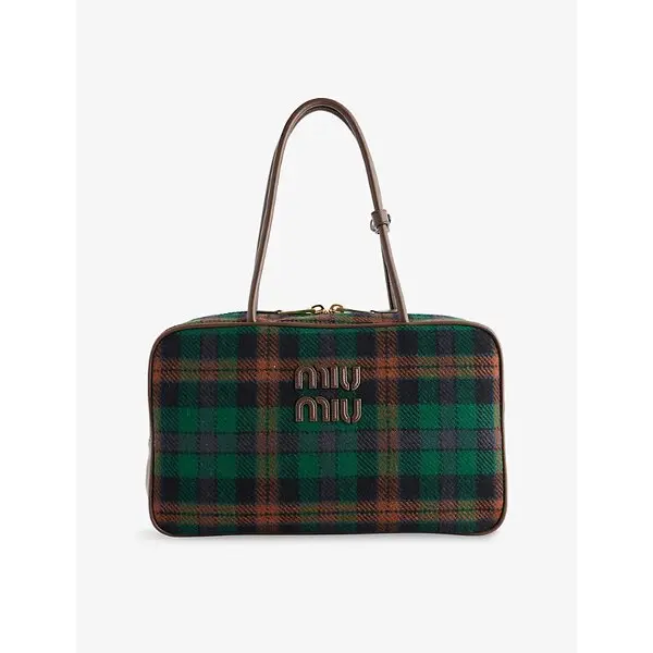 Miu Miu Beau Tartan Wool-blend Top Handle Bag