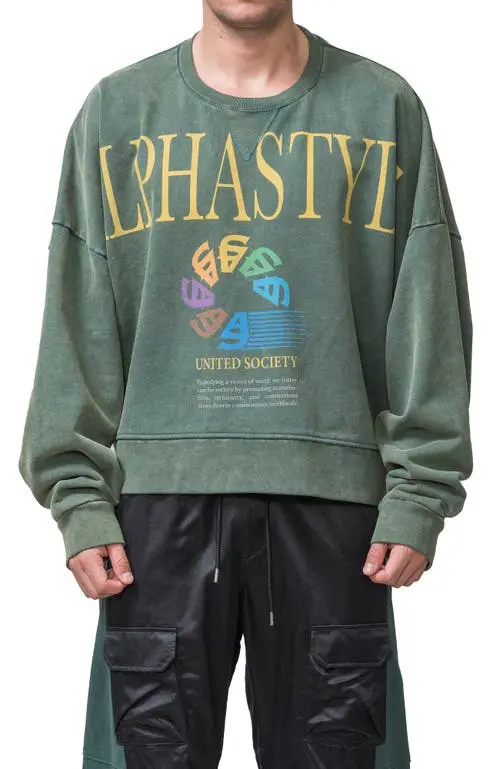 ALPHASTYLE Heavyweight French Terry Crewneck Sweatshirt - Green