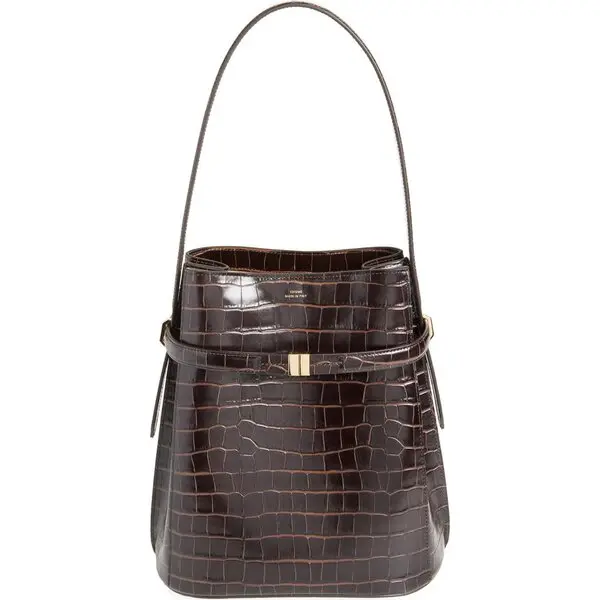 TOTÊME Leather Bucket Bag With Embossed Croc Effect - Dark Brown