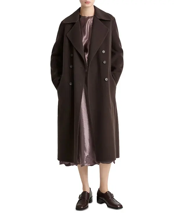 Vince Double Breasted Long Wool-blend Coat - Deep Espresso