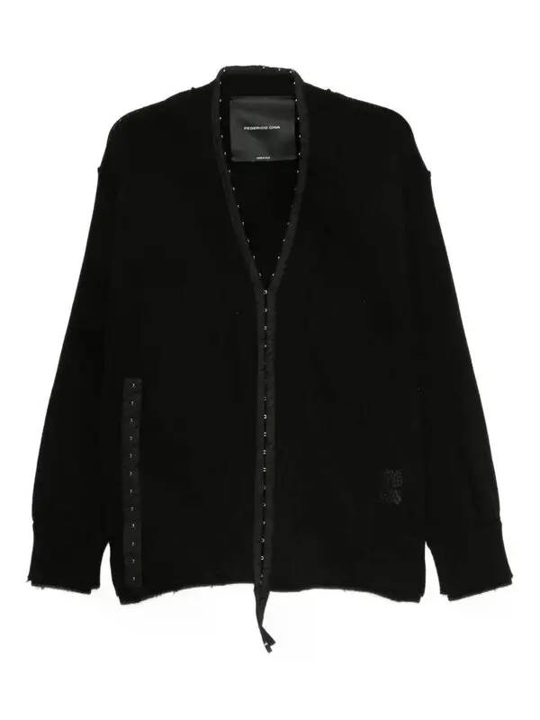 FEDERICO CINA Distressed Cotton Cardigan - Black