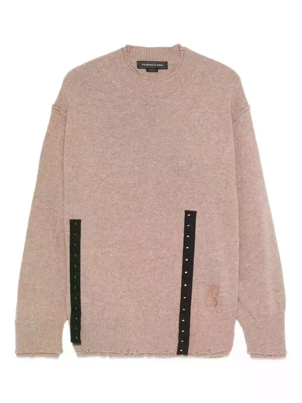 FEDERICO CINA Frayed-hem Sweater With Ribbon Detail - Brown