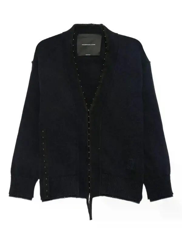 FEDERICO CINA Distressed Cotton Cardigan - Blue