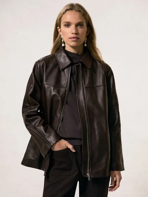 REISS Layla Longline Leather Jacket