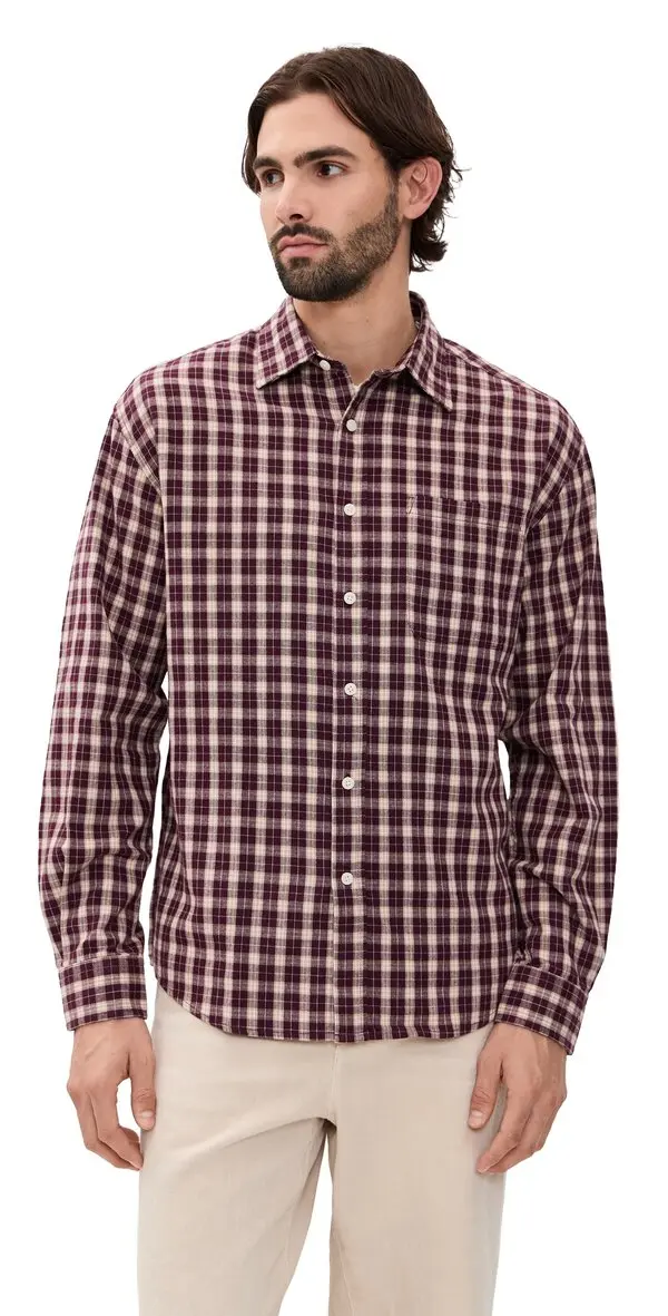 Nn07 Deon Twill Flannel Shirt - Wine Check