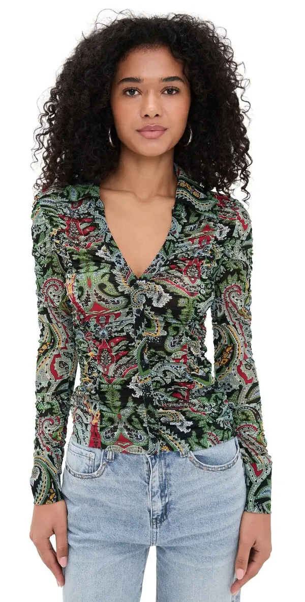 Alice + Olivia Portia Ruched Button Down - Paisley Poem