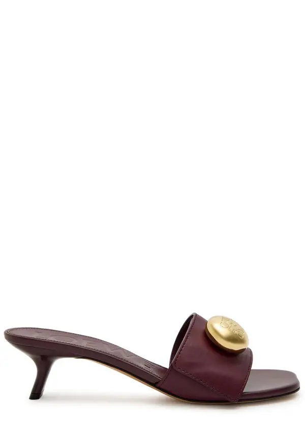 Loewe Pebble 45 Leather Mules - Burgundy
