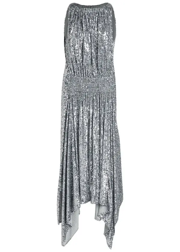 Rabanne Asymmetric Sequin Maxi Dress