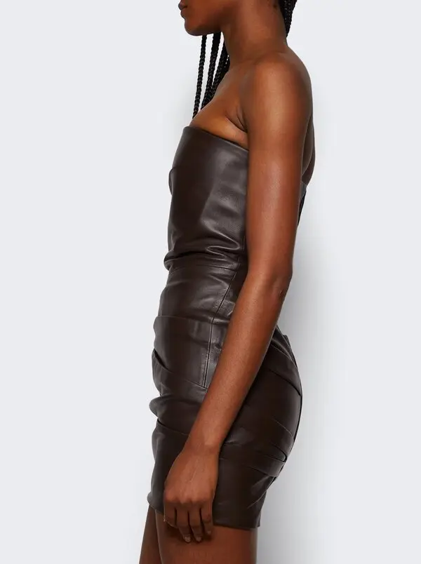 Attico Lamb Leather Mini Dress - Brown