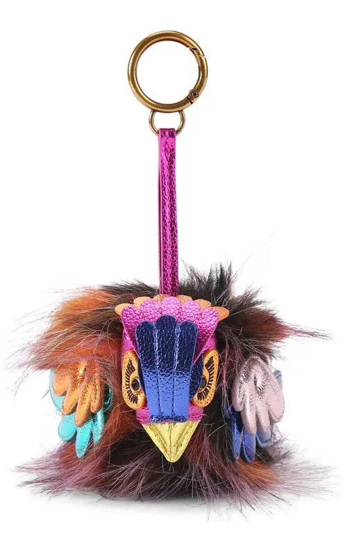 Kurt Geiger Pompom Bird Bag Charm - Brown Multi