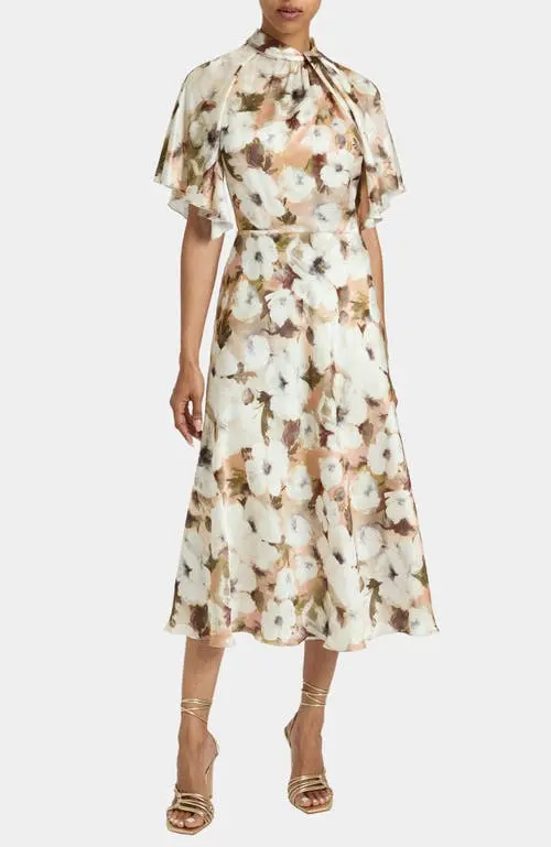 Santorelli Niki Floral Georgette Midi Dress - Peach Whip
