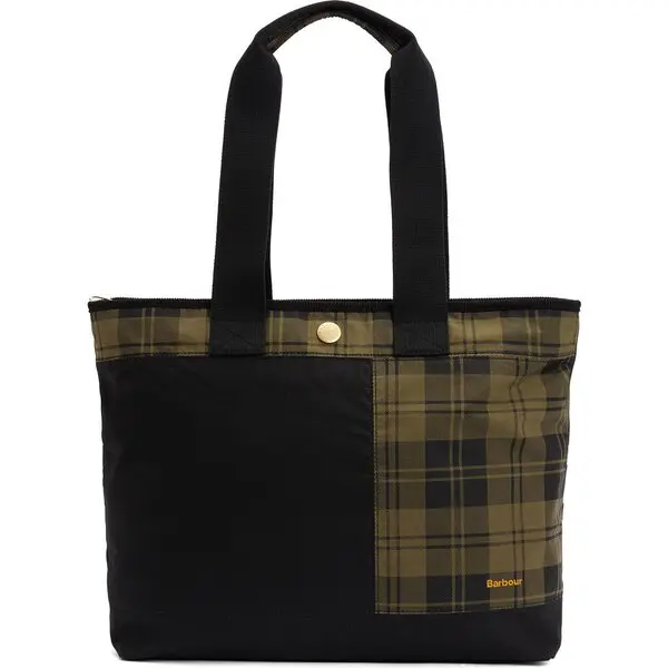 Barbour Mya Patchwork Cotton Tote - Black/olive Check