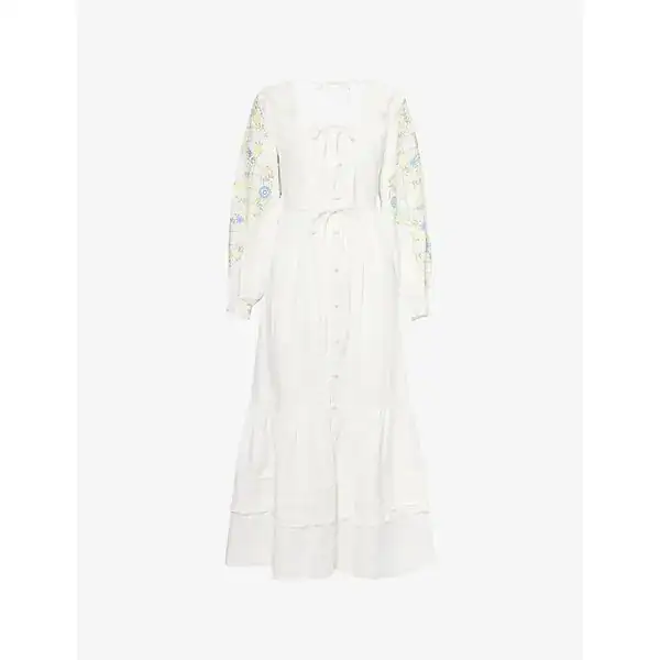 Damson Madder Junia Embroidered-Sleeves Cotton-Poplin Midi Dress In White -  60% Off | Editorialist