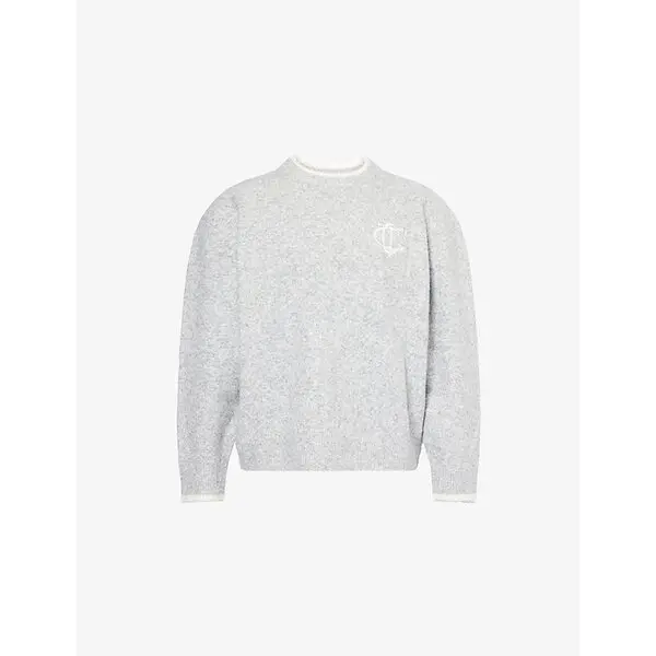 THE COUTURE CLUB Emblem Appliqué Knitted Polo Top - Grey Marl