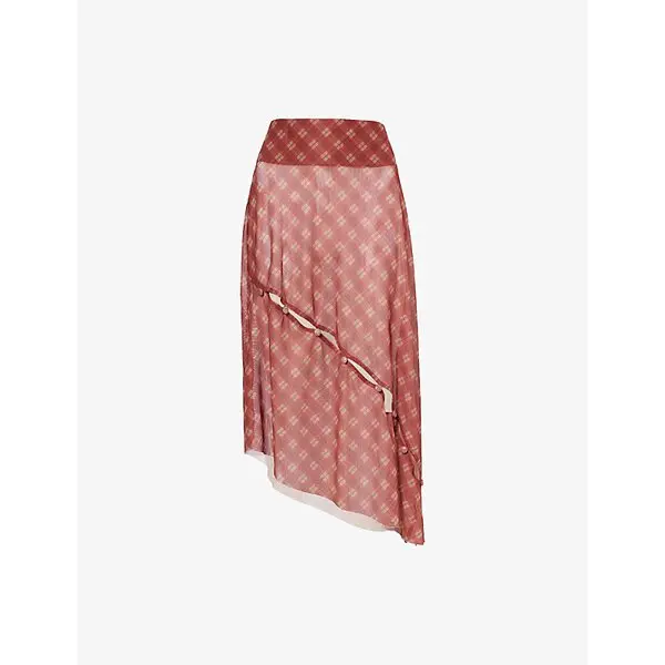 HOUSE OF SUNNY Checked Asymmetric Midi Skirt