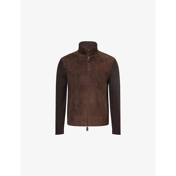 Emporio Armani Blouson Knitted Suede And Wool-blend Jacket