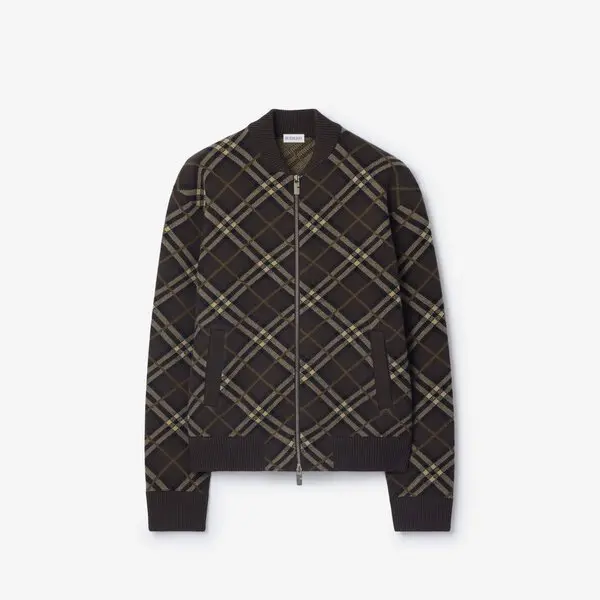 Burberry Check Wool Cashmere Bomber Jacket - Truffle Brown