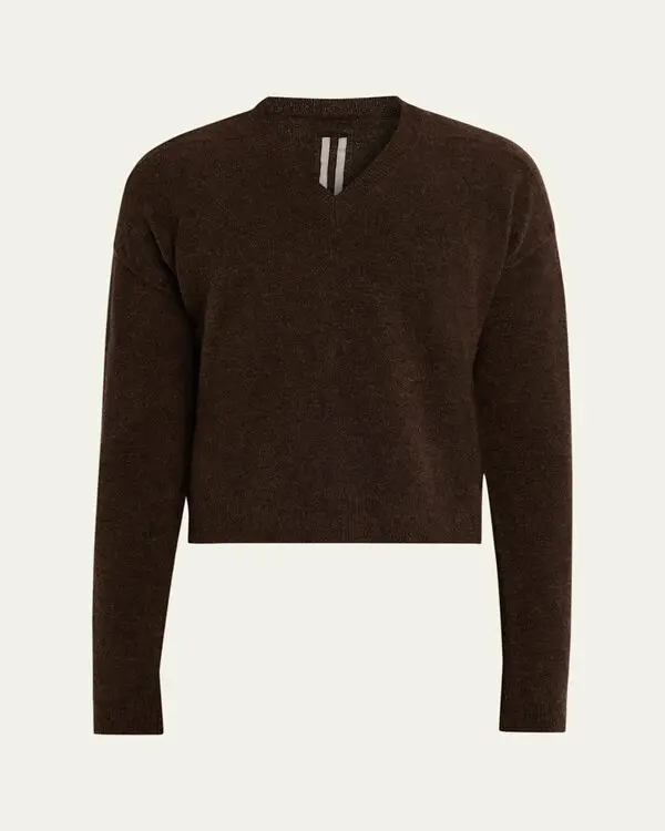 Rick Owens Wool-blend Cropped V-neck Sweater - Brown
