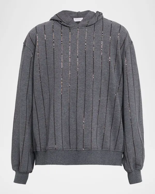 Brunello Cucinelli Paillette Striped Hooded Sweatshirt - Gray
