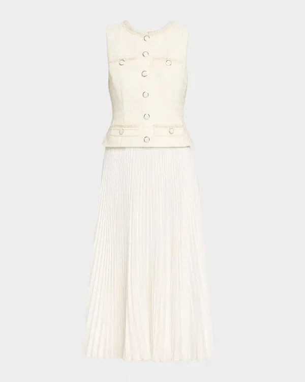 MILLY Boucle Mixed Media Midi Dress