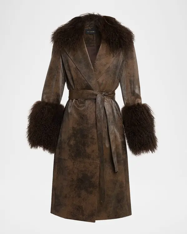 Kobi Halperin Crinkled Coat With Shearling Trim