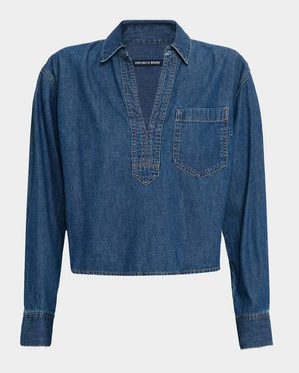 Veronica Beard Khai Denim Popover Top - Bright Blu