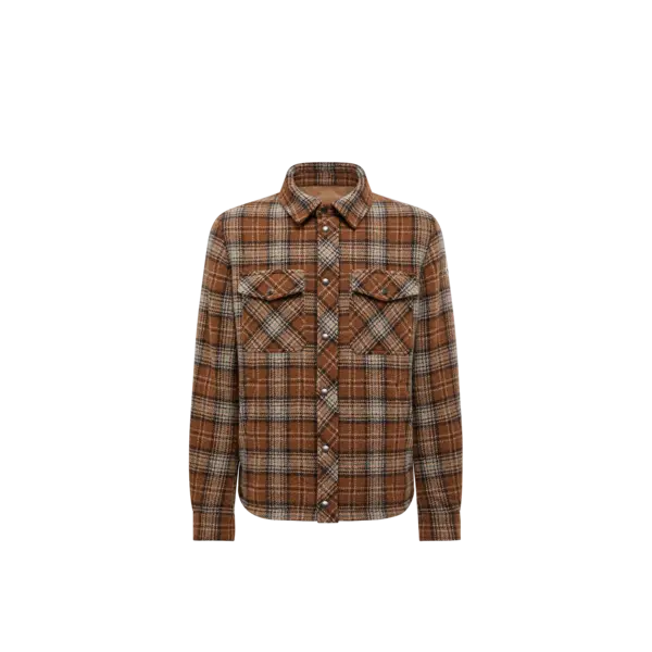 Moncler Checked Wool Shirt Jacket - Brown