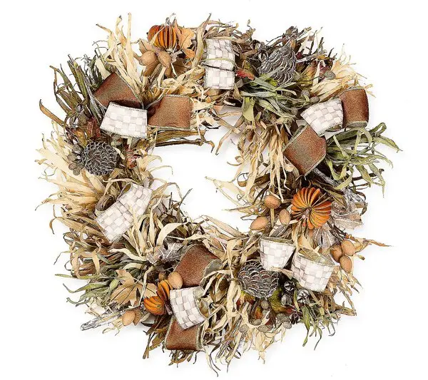 MACKENZIE-CHILDS Mocha Check Harvest 25' Wreath