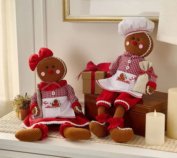 VALERIE PARR HILL As Is Set- 20' Plush Baking Gingerbread Couple- Valerie