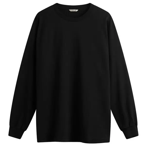トップス AURALEE LUSTER PLAITING L/S TEE black Auralee Luster Plaiting Long Sleeve Tee in Black Curated at