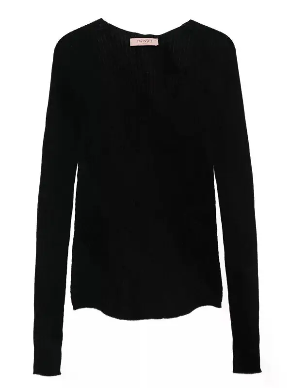 TWINSET Ribbed V-neck Sweater - Black