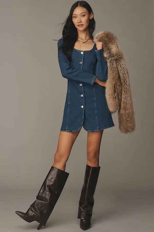 ALIGNE Pax Long-sleeve Denim Mini Dress - Medium Denim