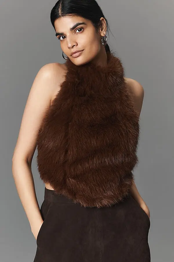 Bardot Julietta Faux-fur Halter Top
