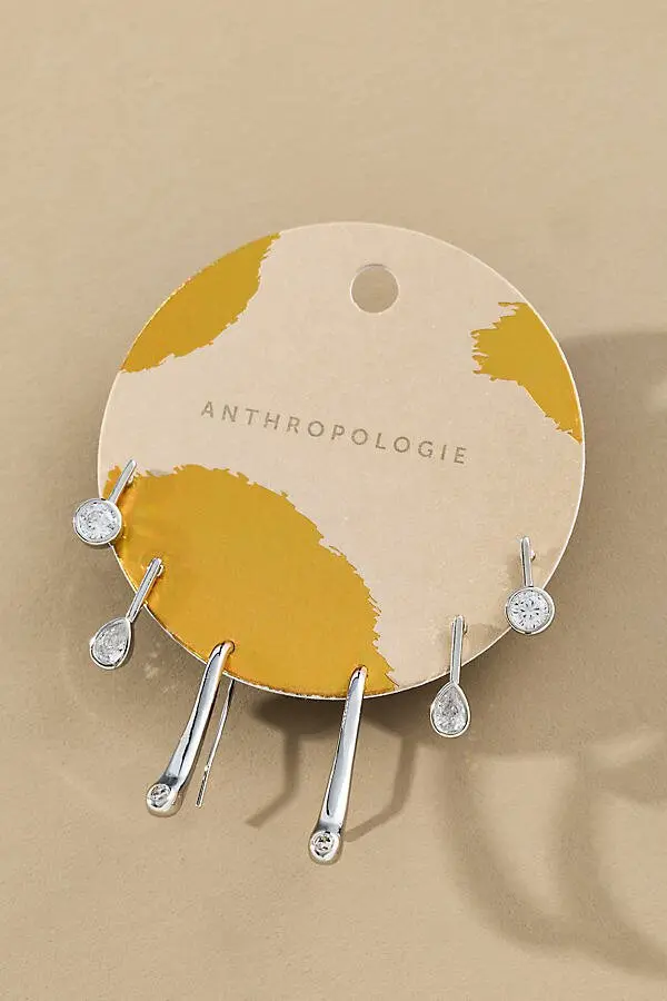 Anthropologie Crystal Earrings Set Of 3 - Silver