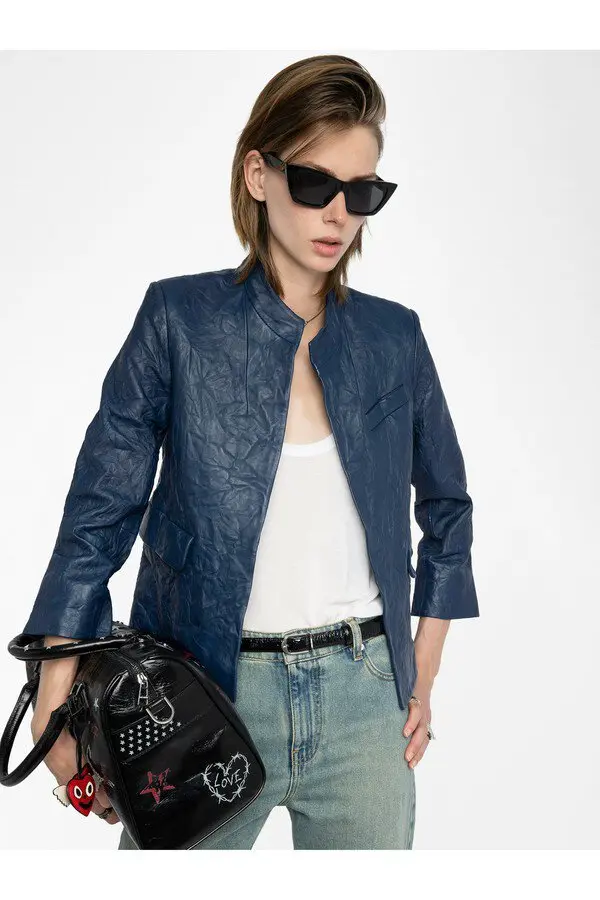Zadig&Voltaire Veryn Crinkled Leather Blazer - Blue